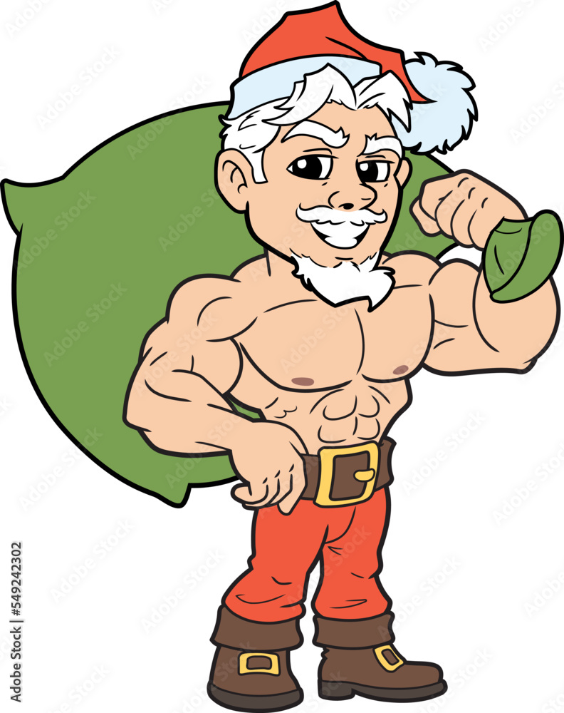 Cartoon style young muscular Santa Claus with big sack 2 Stock Vector ...