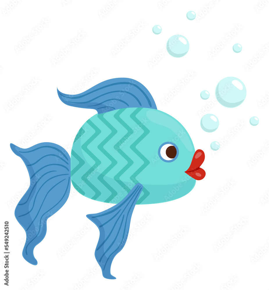 Cartoon blue fish. Funny aquatic animal. Ocean character Stock ...