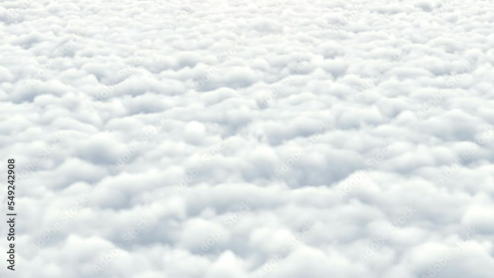 Camera moving horizontally on a beautiful ocean of white fluffy clouds in a bright day, endless ...