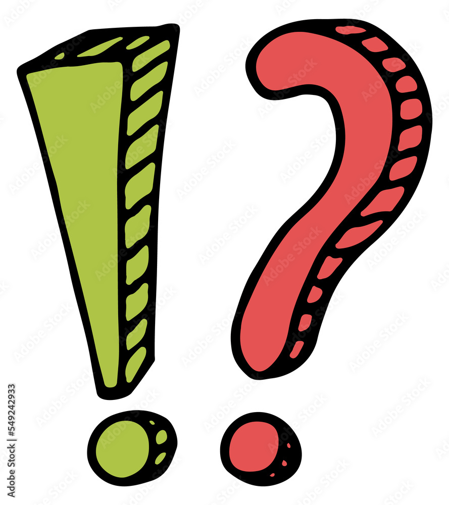 Exclamation point and question mark color doodle icon Stock ...