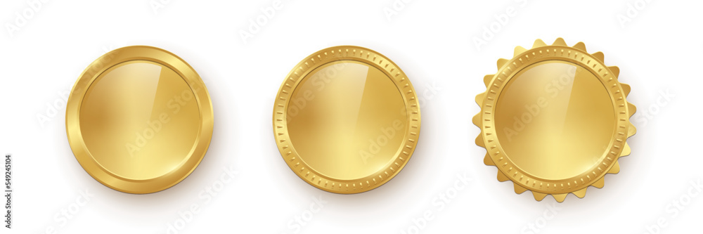 Gold coin set, 3d realistic golden money cash or treasure signs ...