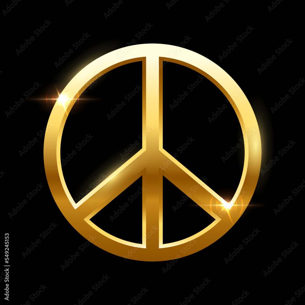 3d gold sign of peace vector illustration. Realistic isolated golden ...