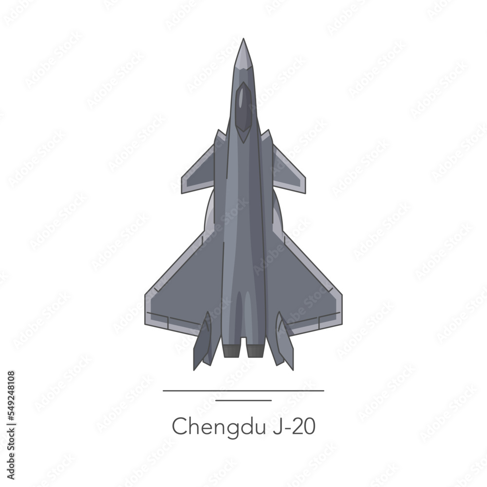 Chengdu J-20 outline colorful icon. Isolated fighter jet on white background. Vector ...