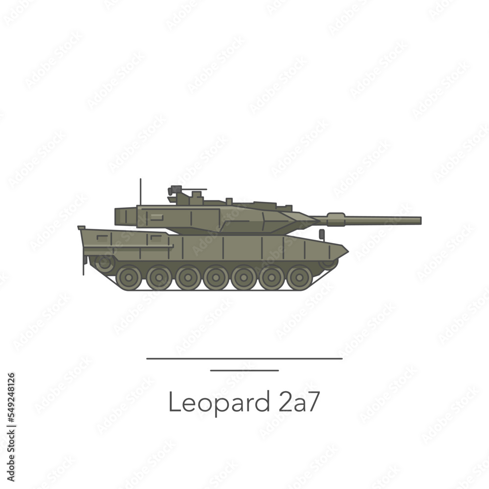 Leopard 2a7 outline colorful icon. Isolated tank on white background ...