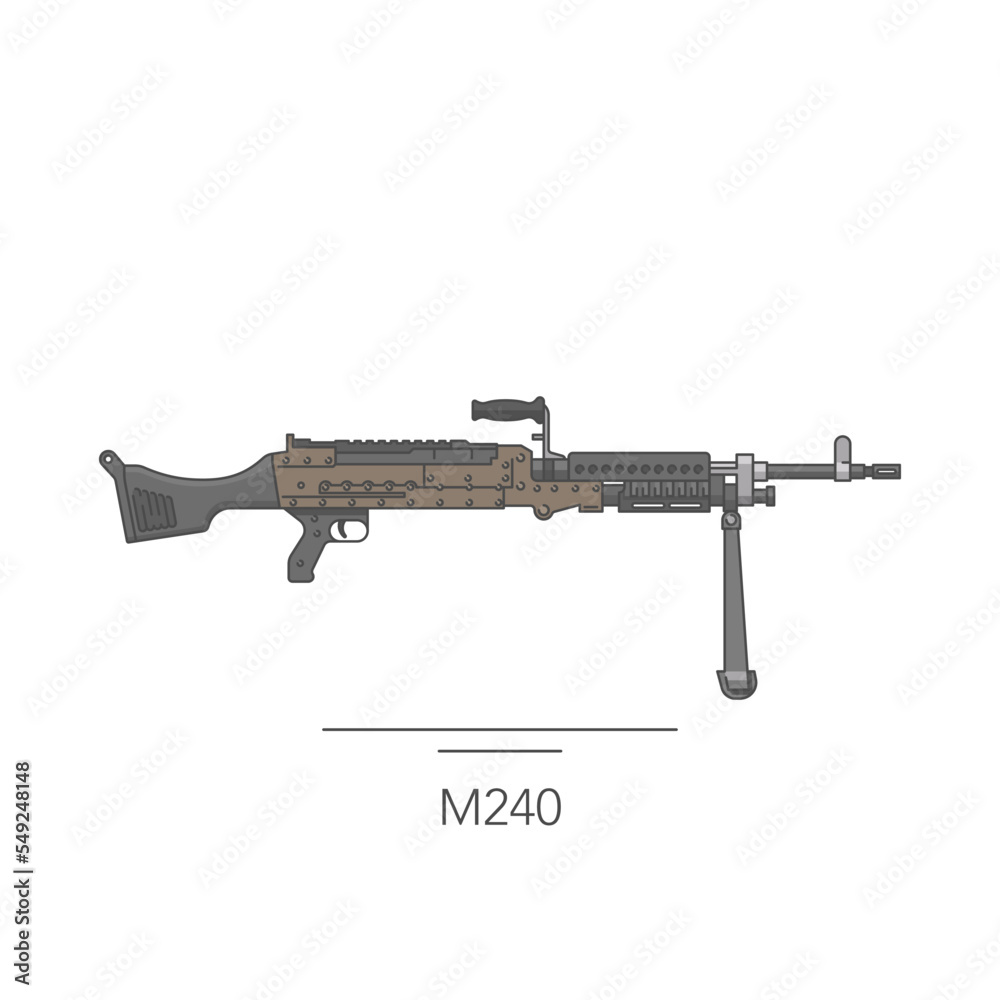 M240 outline colorful icon. Isolated machine gun on white background. Vector illustration Stock ...