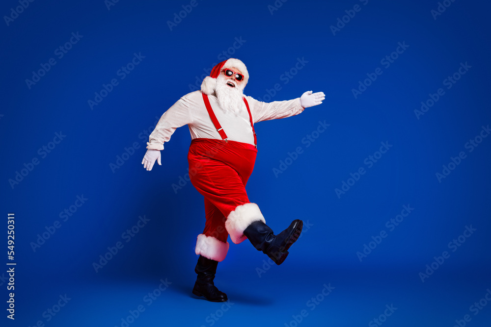 Full Length Body Size View Of His He Attractive Cheerful Cheery Funny Fat White Haired Santa