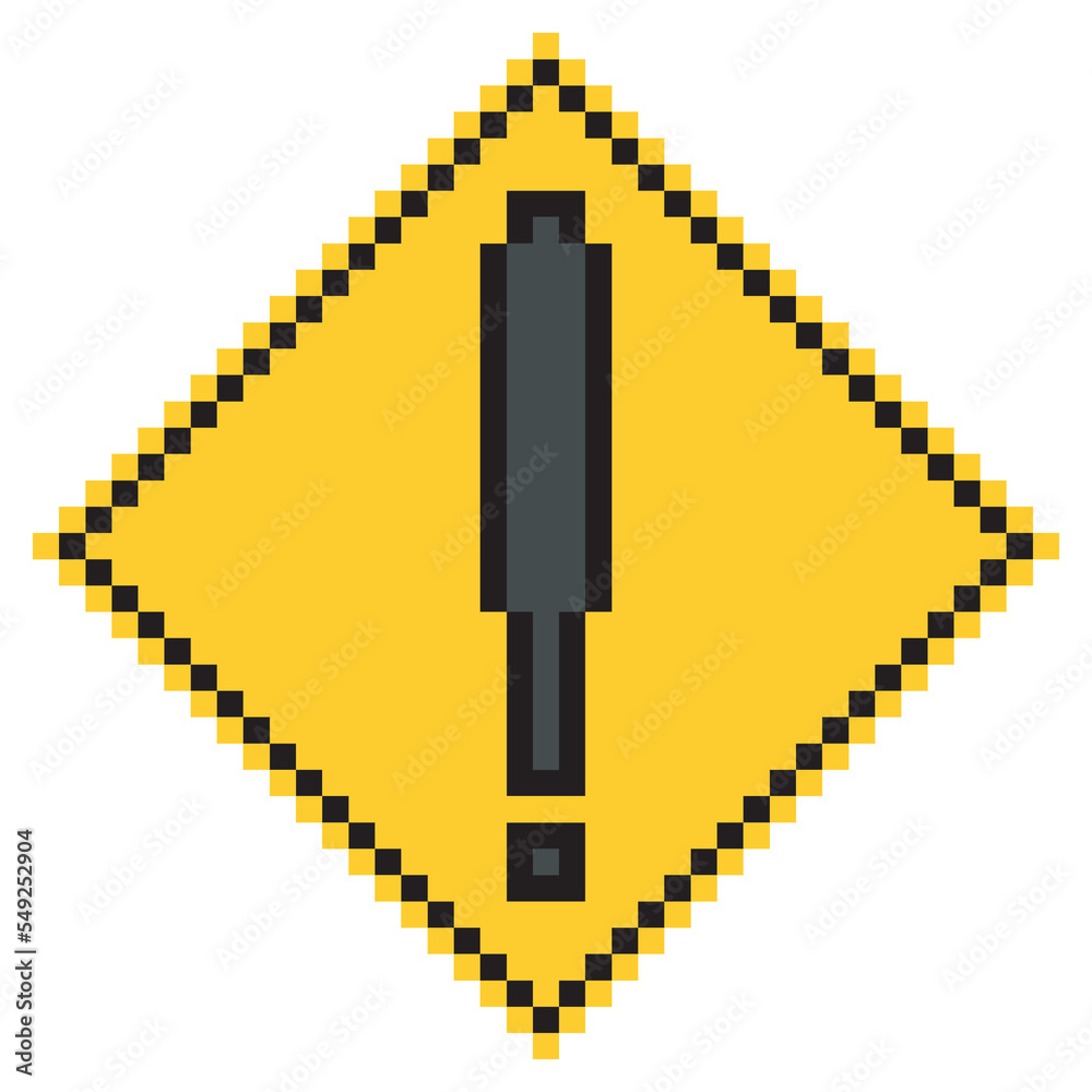 Warning traffic sign with exclamation mark symbol pixel art. Stock ...