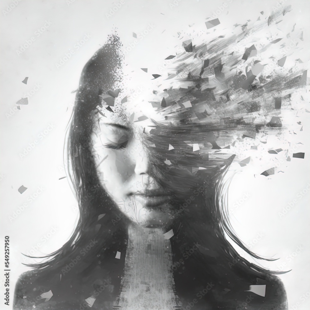 Double exposure surreal image of woman representing stress. Great for ...