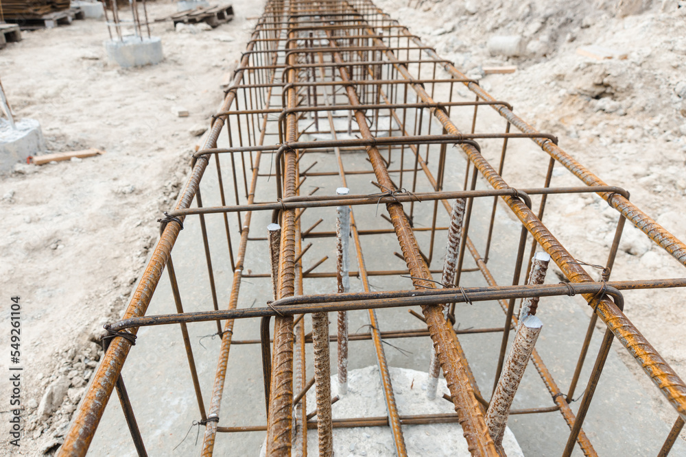 Monolithic foundation with metal reinforcement. Reinforcement ...