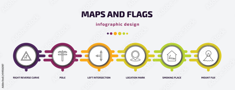 maps and flags infographic template with icons and 6 step or option ...