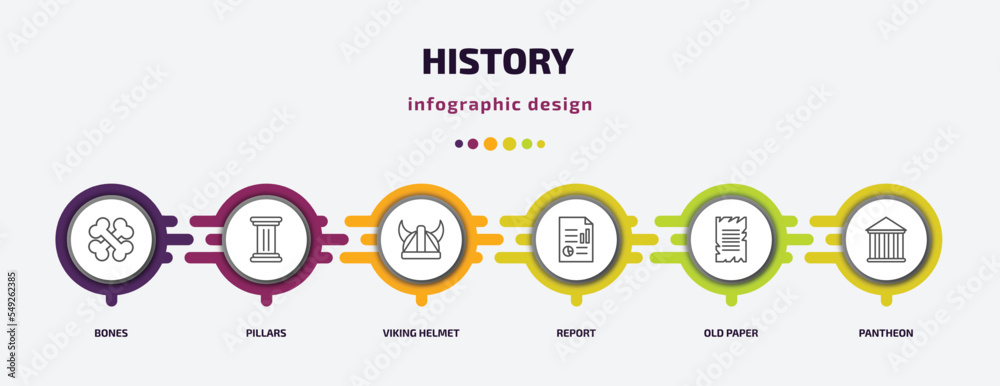history infographic template with icons and 6 step or option. history ...