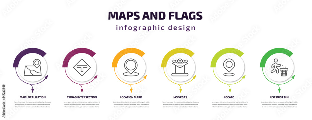 maps and flags infographic template with icons and 6 step or option ...