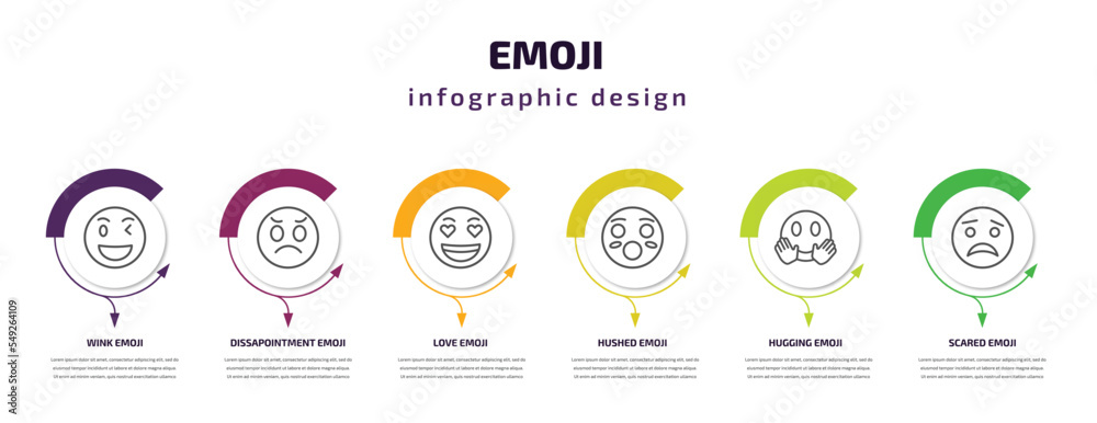 emoji infographic template with icons and 6 step or option. emoji icons ...
