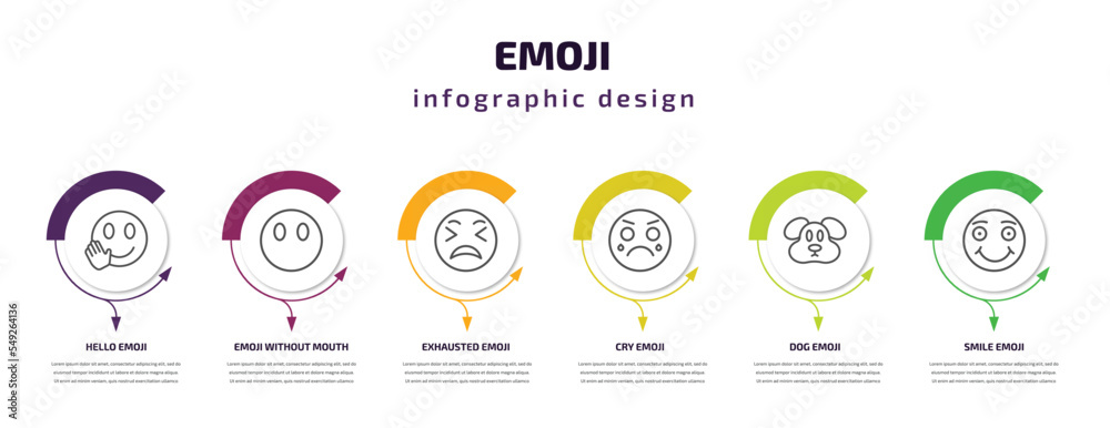 emoji infographic template with icons and 6 step or option. emoji icons ...