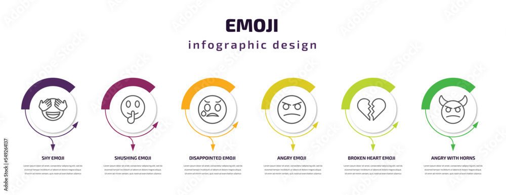 emoji infographic template with icons and 6 step or option. emoji icons ...