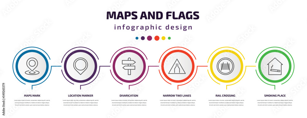 maps and flags infographic template with icons and 6 step or option ...