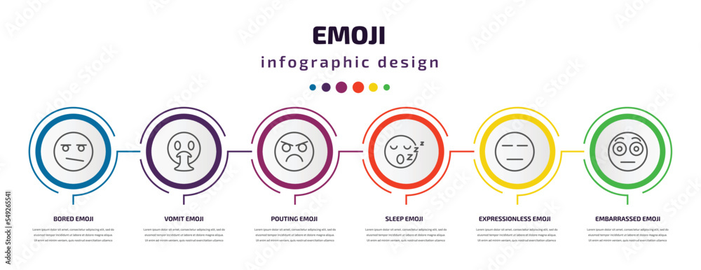 emoji infographic template with icons and 6 step or option. emoji icons ...