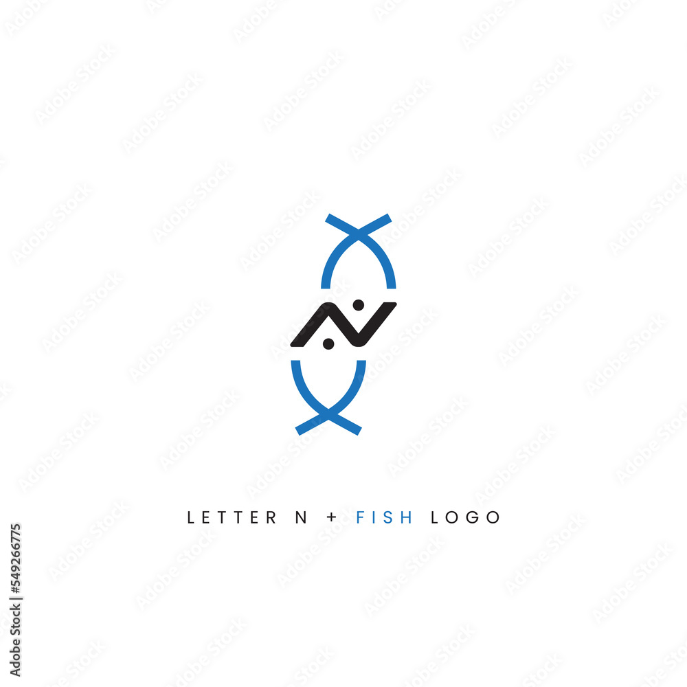 N letter with two fish logo design Stock Vector | Adobe Stock