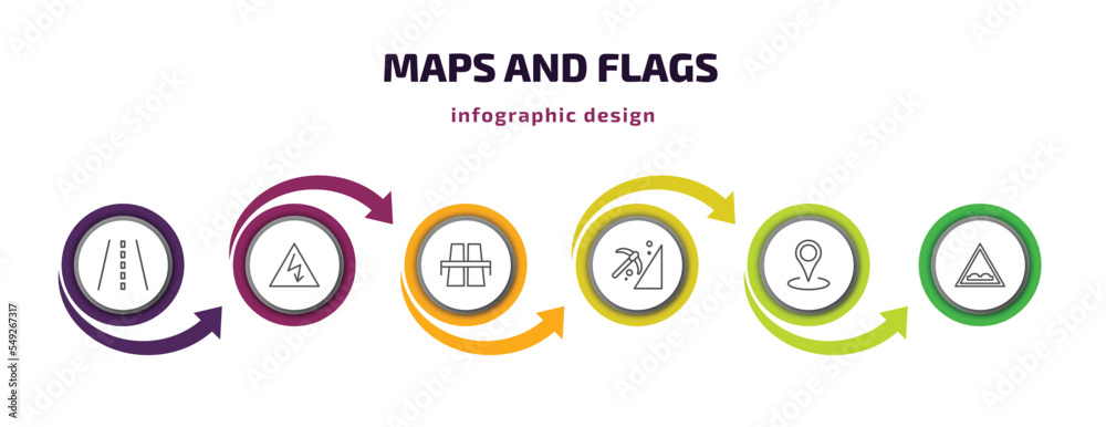 maps and flags infographic template with icons and 6 step or option ...