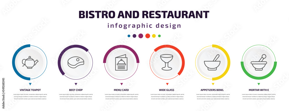bistro and restaurant infographic element with icons and 6 step or ...
