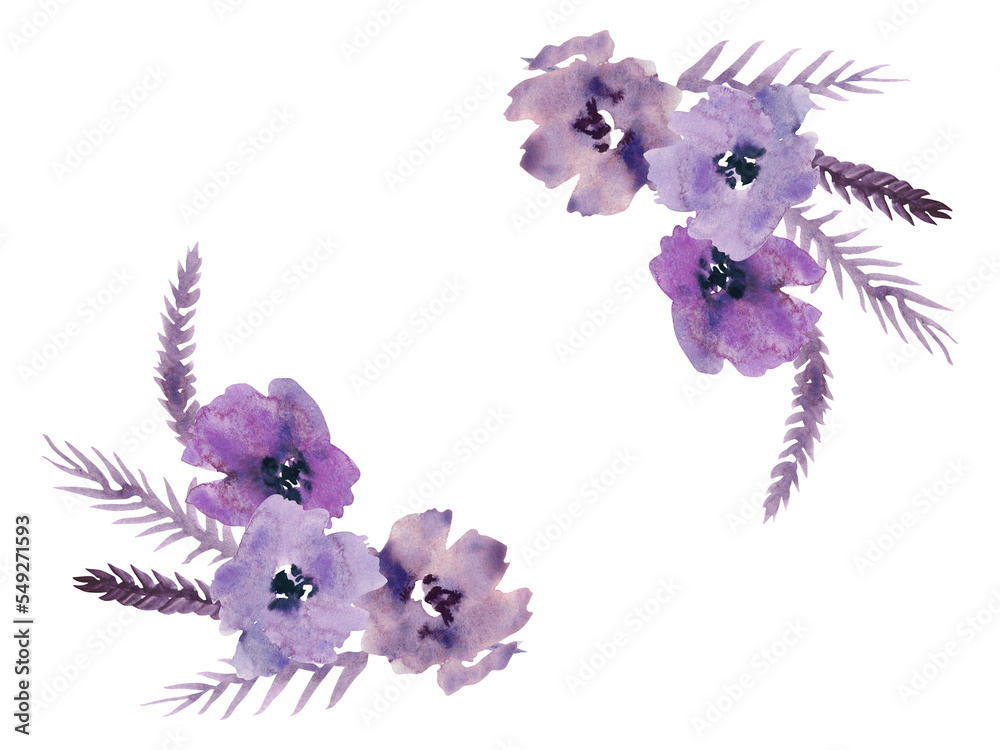 Watercolor purple flowers clipart. Floral clip art. Handmade ...