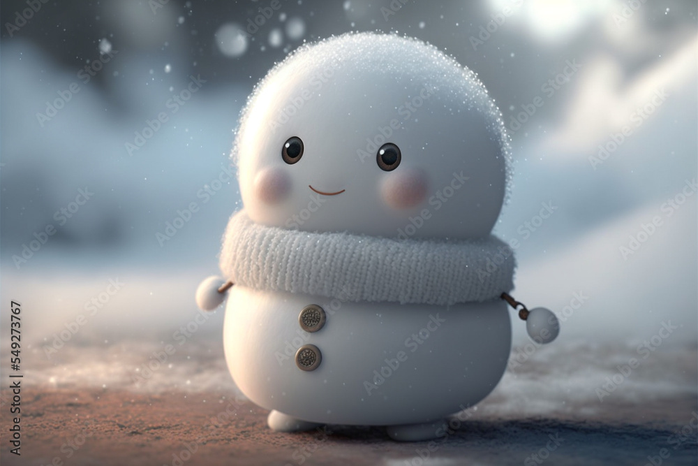 cute snowman standing on snowy field in winter christmas festive. Stock ...