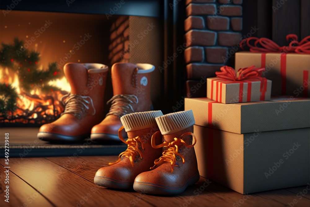 Shoes by the fire for sinterklaas (dutch santa) or Pere Noel (French ...