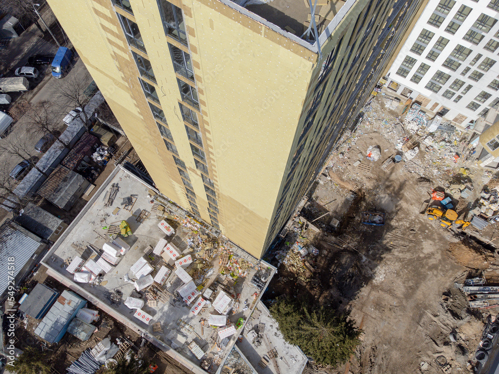 Building external wall thermal insulation with mineral wool. Exterior ...