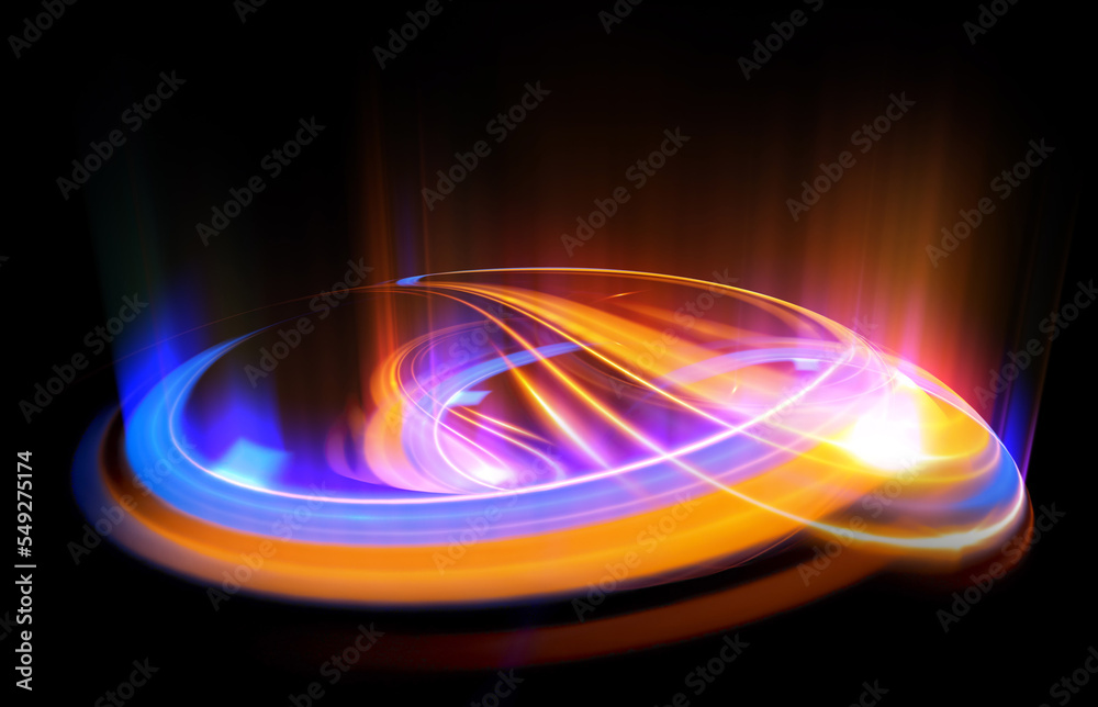 Glow swirl light effect. Circular lens flare. Abstract rotational lines ...