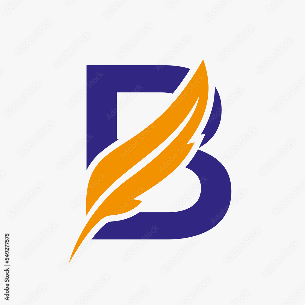 Feather Logo On Letter B Vector Template. Law Logo Bird Feather Symbol ...