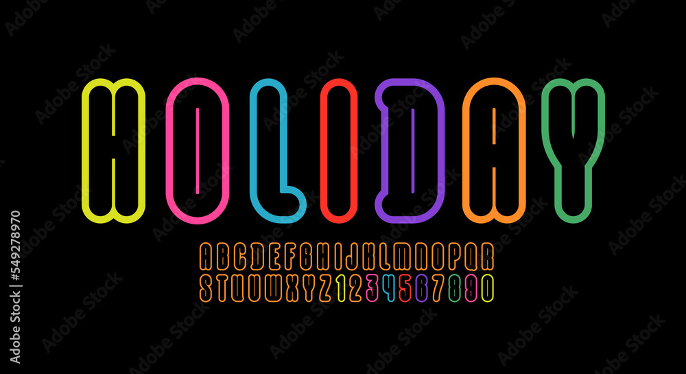 Condensed colored font, rounded high alphabet, modern letters and ...