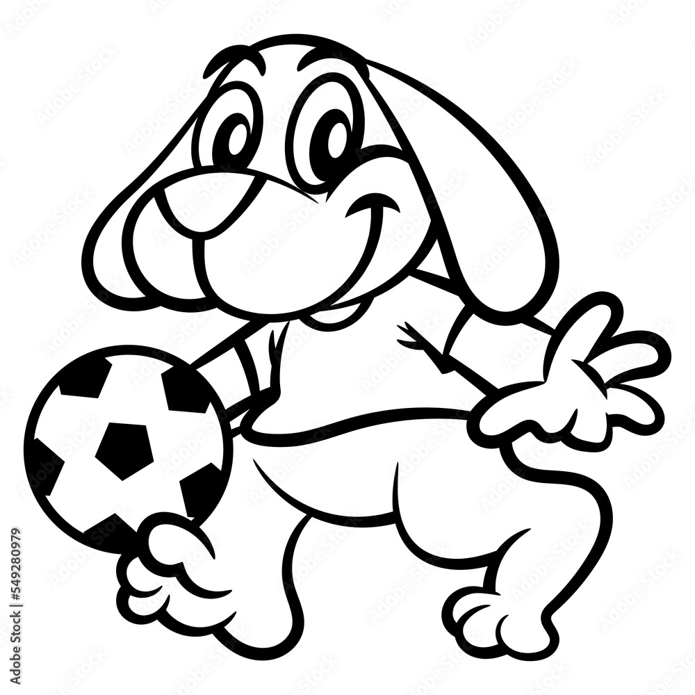 Cartoon illustration of Cute little Dog dribbling a Ball at football ...