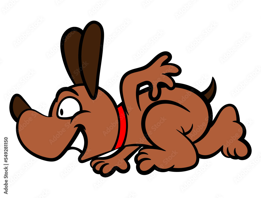 Vetor de Cartoon illustration of little dog sniffing with its nose, and ...