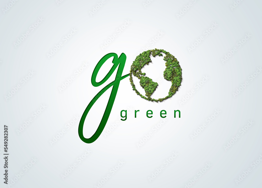 GO GREEN concept background with green 3d trees. Green World Map- 3D ...
