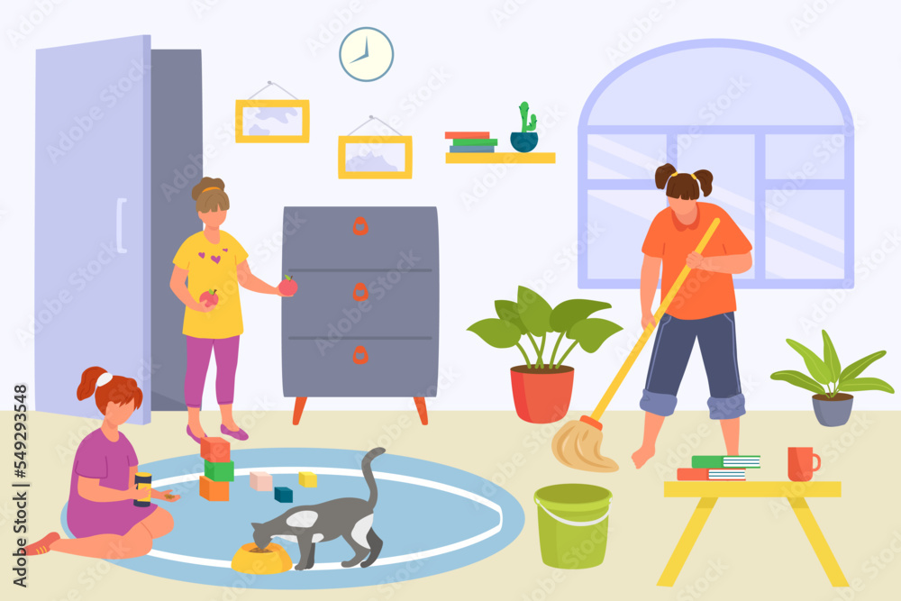 Kid good behavior at home concept, vector illustration. Cartoon boy ...