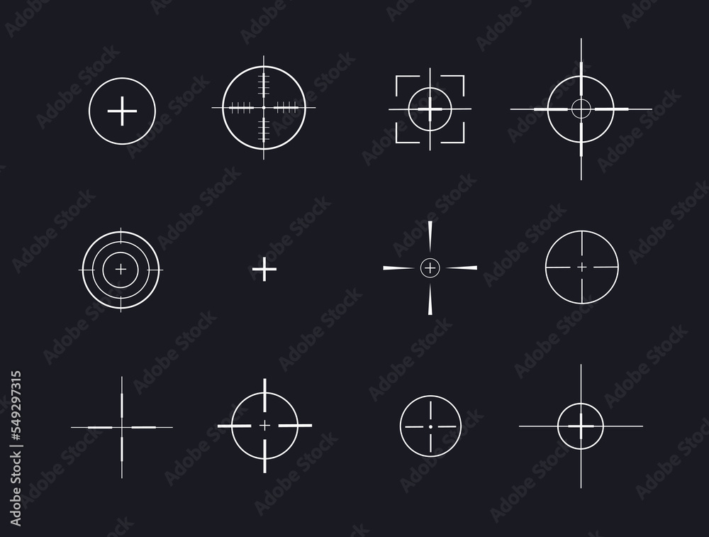 The optical sight of the weapon. Cross icon design for game. The sniper ...