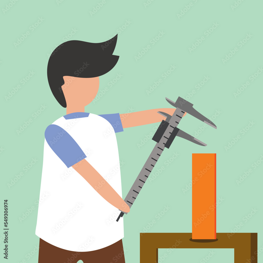 Vector of man engineer use vernier caliper scale measure measurement ...