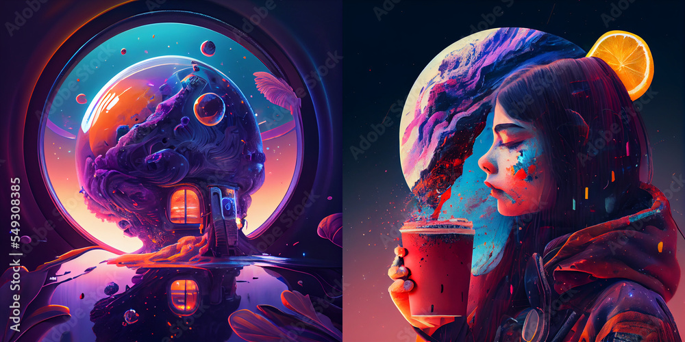 Surrealistic abstract illustration. 3D render. Colorful. Colorful ...