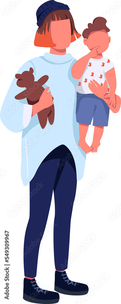 Modern mother with baby semi flat color vector characters. Standing ...