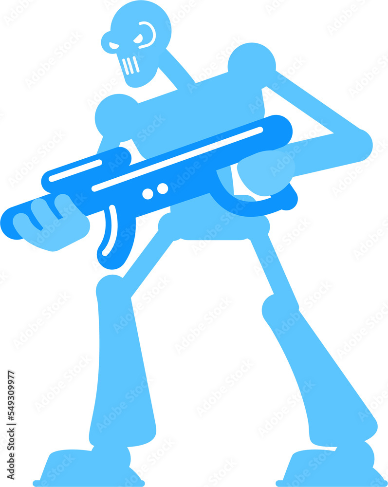 Angry cyborg with firearm semi flat color vector character. Standing ...