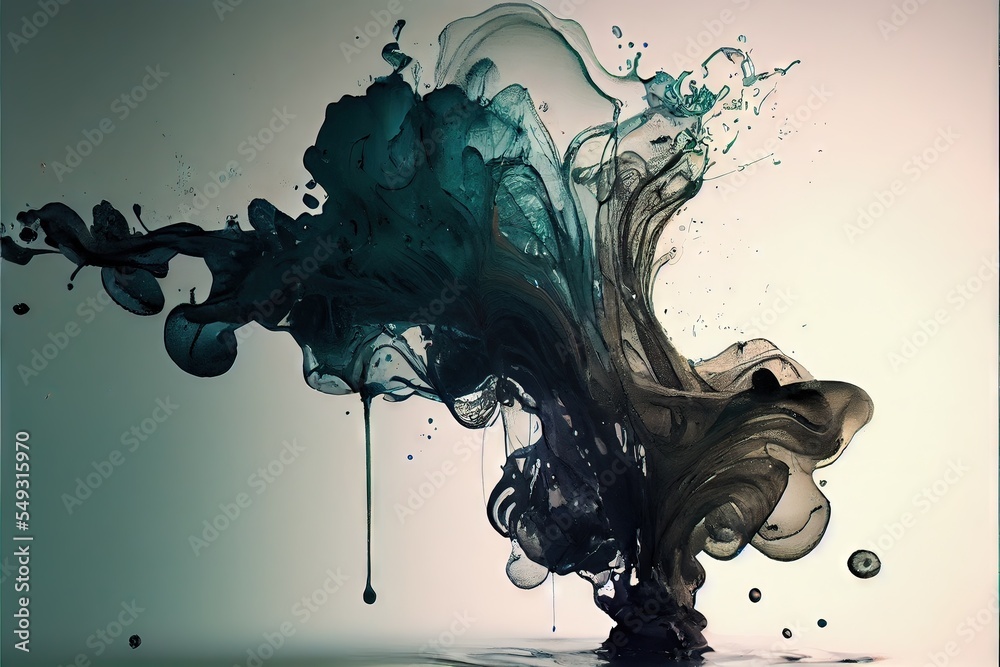 Computer-generated image of ink in water. Liquid splashing effect with ...