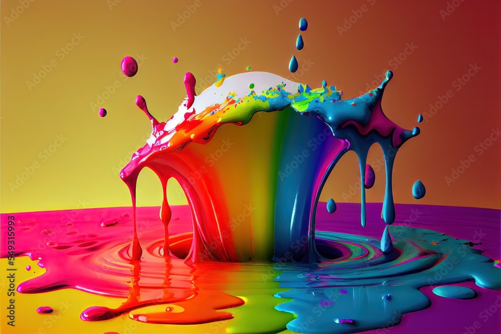 Computer-generated image of a colorful rainbow-colored liquid splashing ...