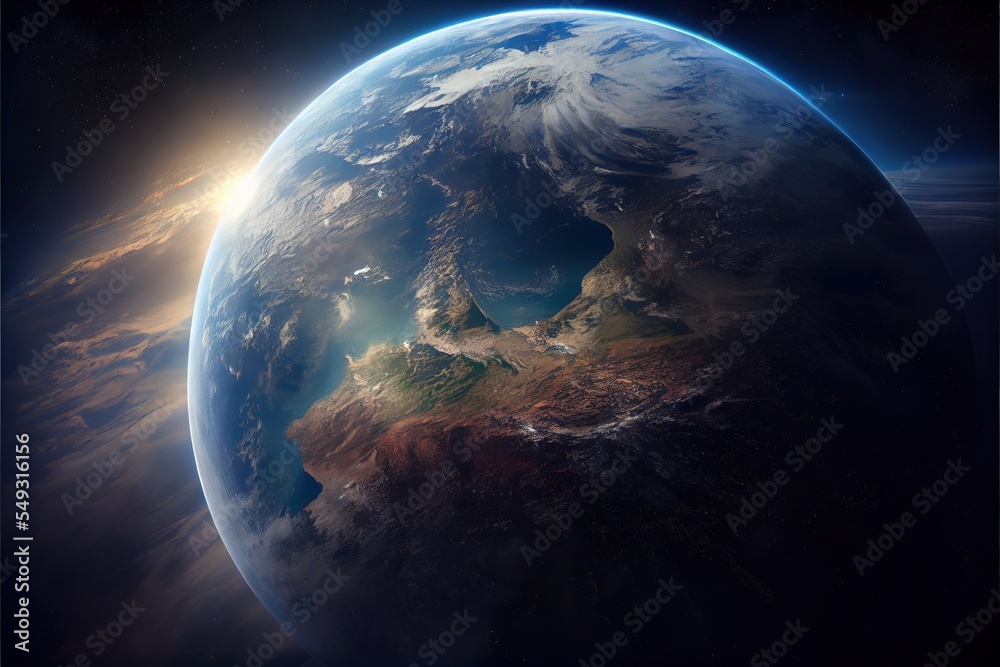 computer-generated image of the planet earth as seen from space. View ...