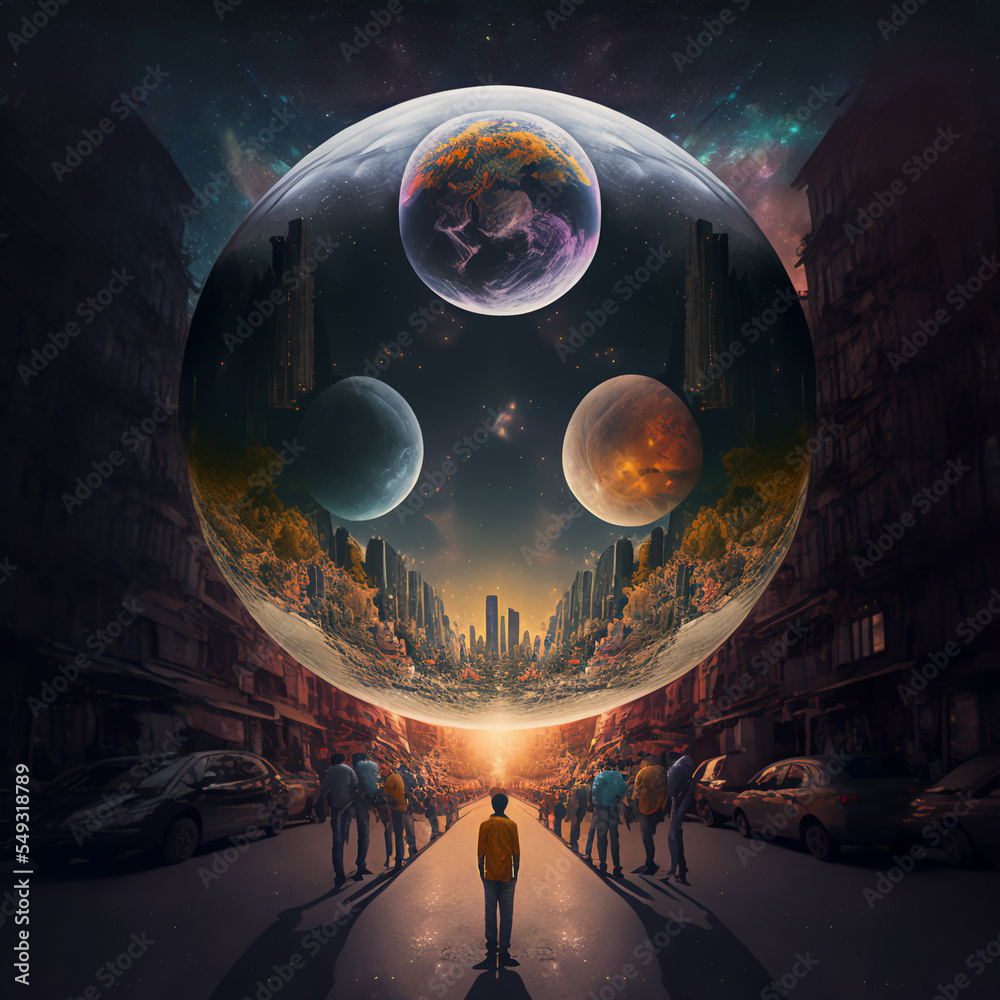 AI generated looking at the multiverse Stock Illustration | Adobe Stock