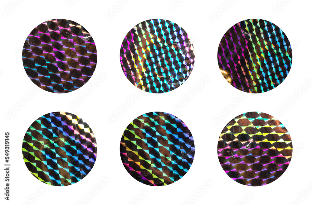 holographic sticker six different round stickers png isolated on ...