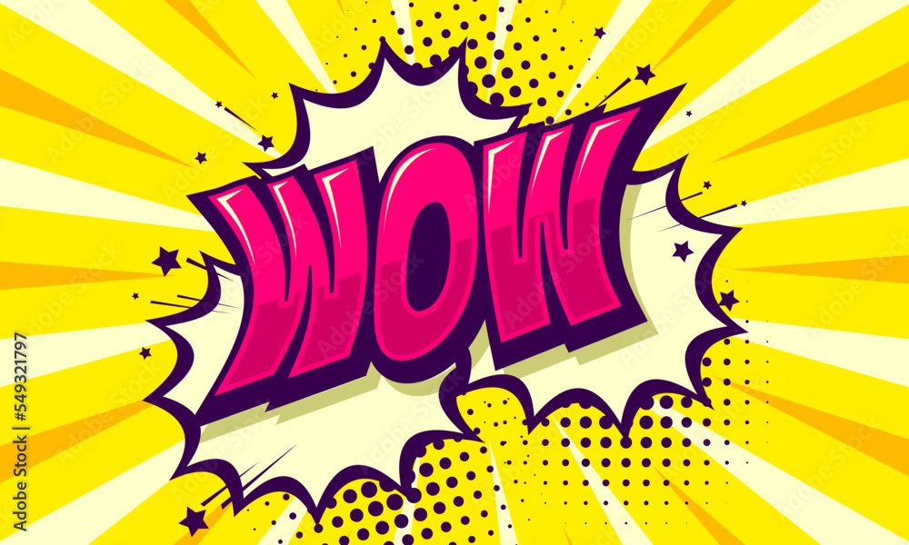 Wow text comic cartoon illustration Stock Vector | Adobe Stock