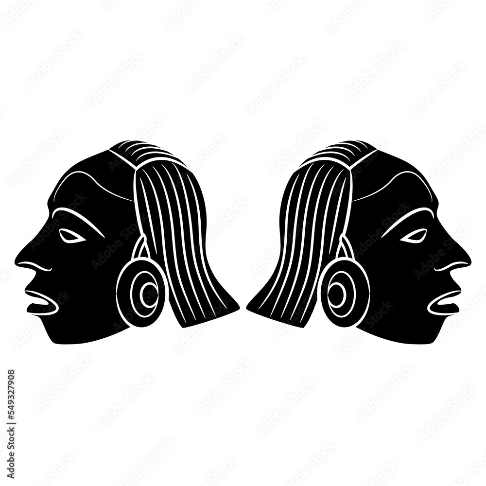 Symmetrical design with two heads of ancient Mayan men. Native American ...