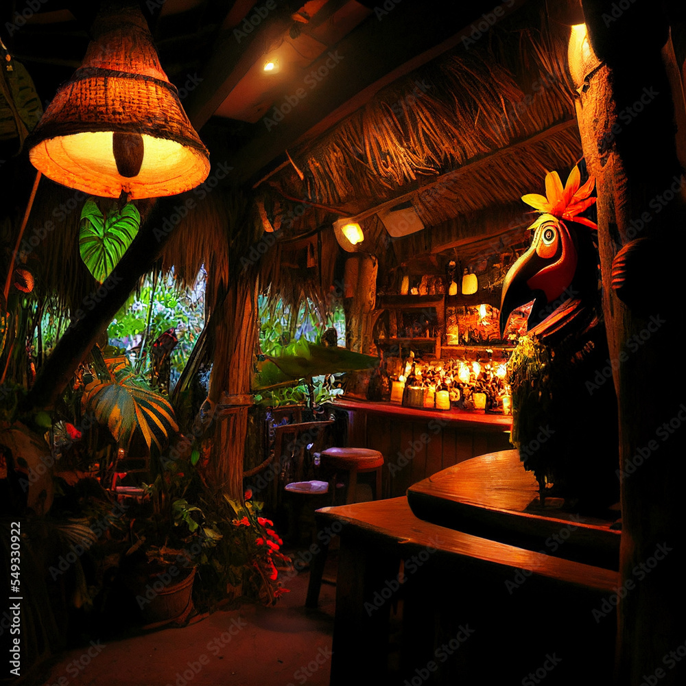 Tiki bar interior Stock Illustration | Adobe Stock