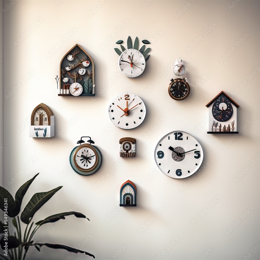 Ilustração do Stock: Clocks in the wall for decoration of a gallery ...