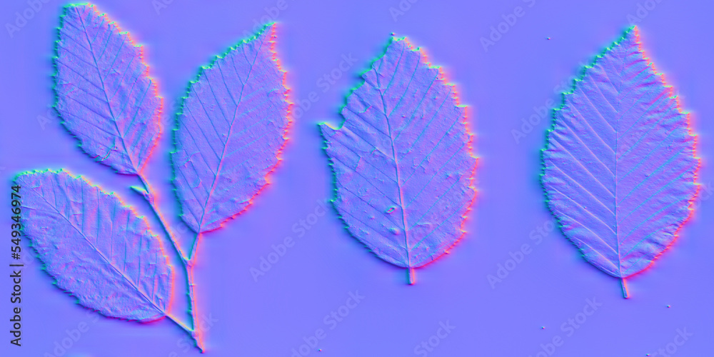 Leaves normal map texture. Leaf bump map., obrazy, fototapety, plakaty ...